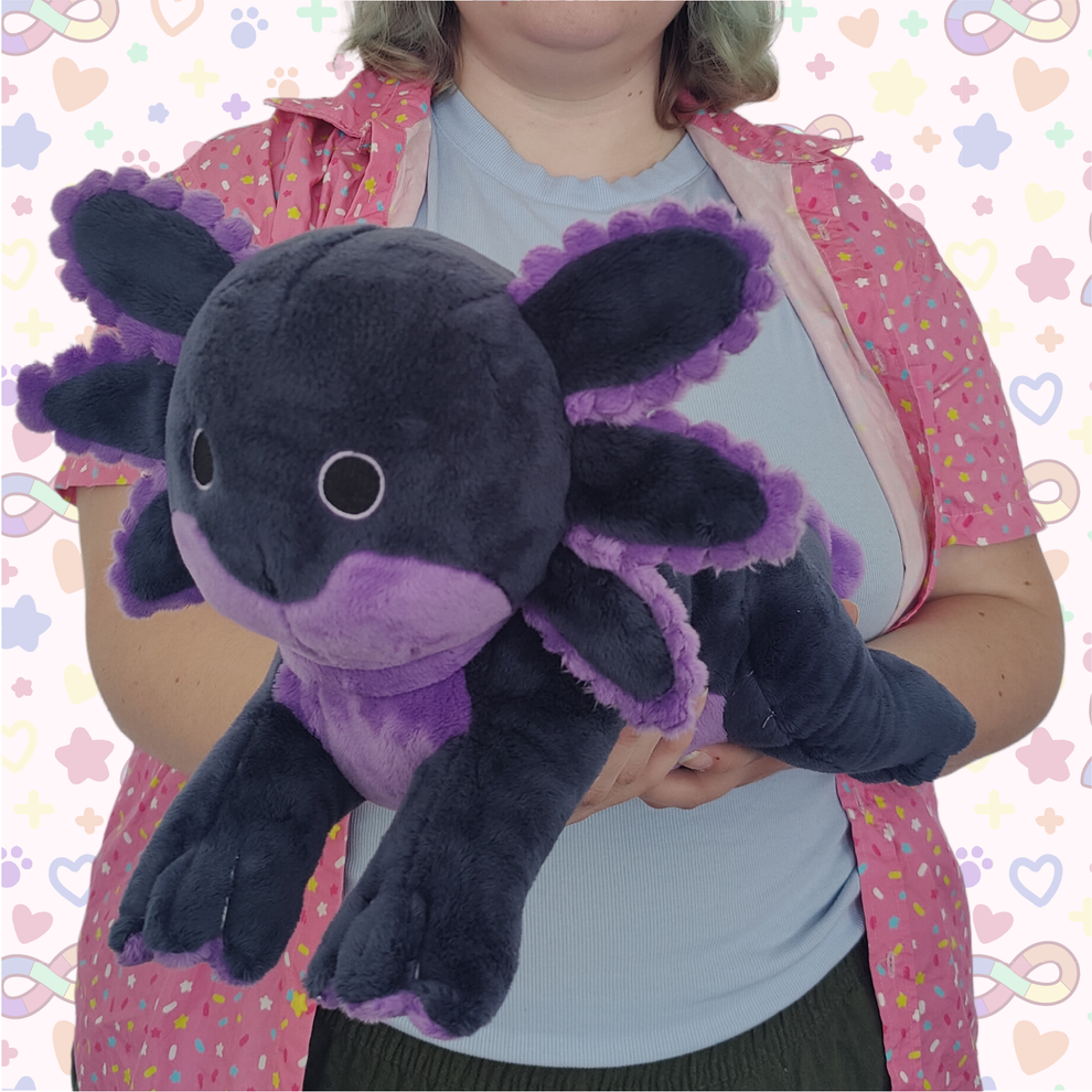 kelly the schizospec axolotl laying cuddle plushie! – hannimations
